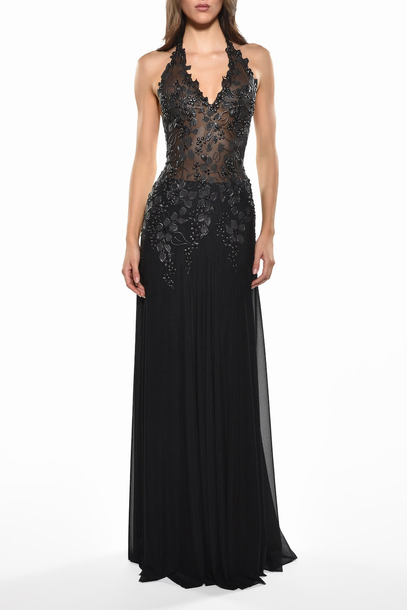 Floor Length Halter Double Tie Back – Ema Savahl Couture