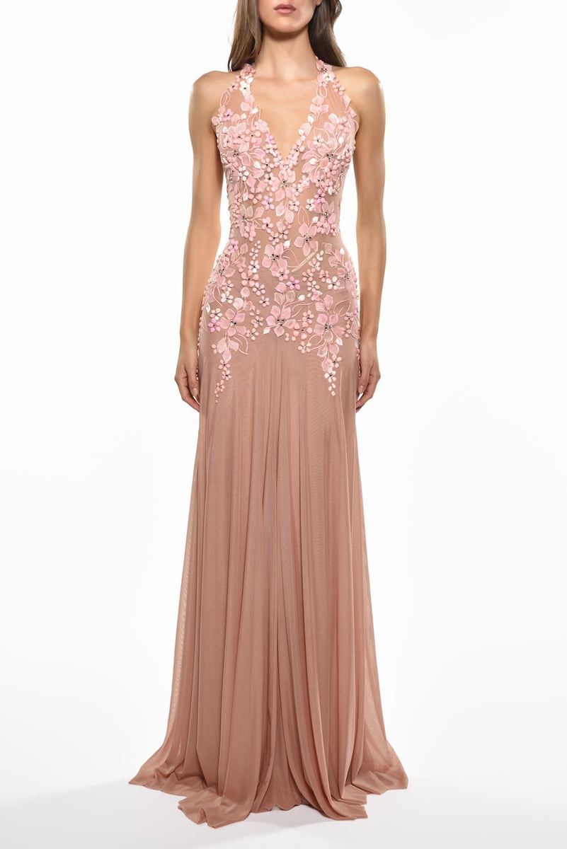 Floor Length Halter Double Tie Back – Ema Savahl Couture